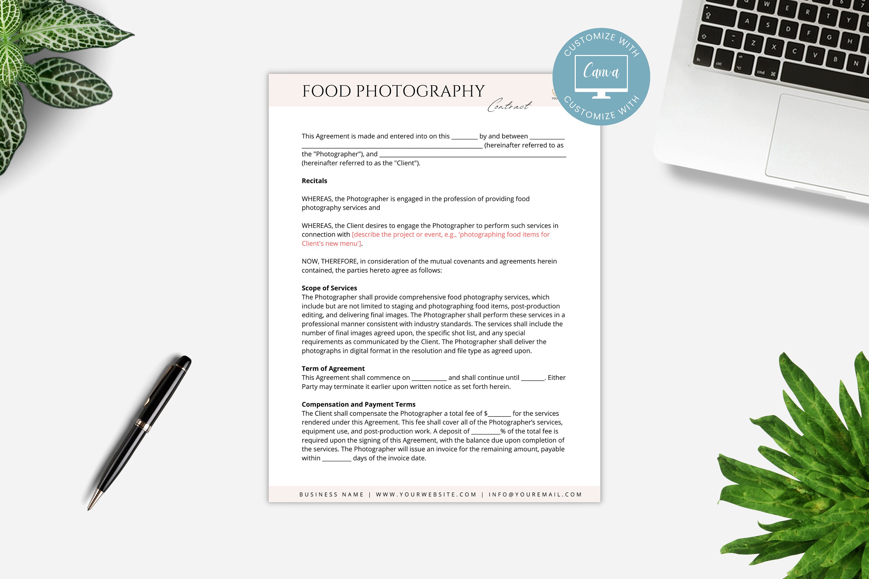 Editable Food Photography Contract Template, Product Photography ...