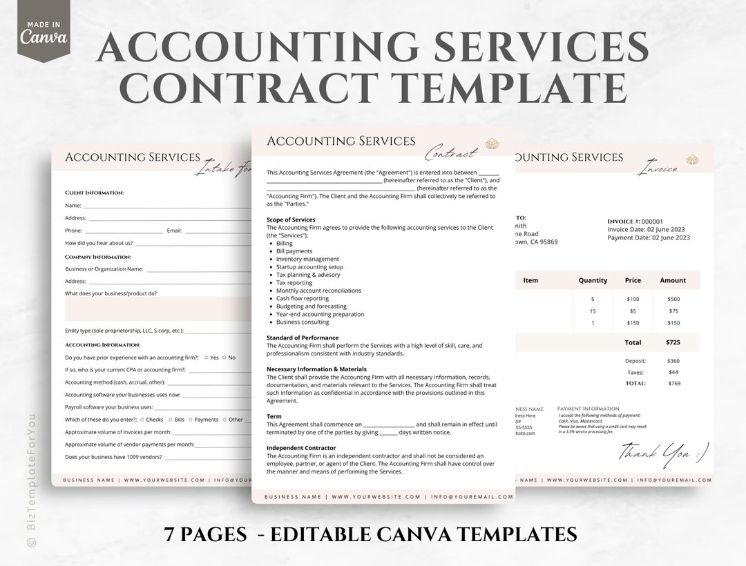Editable Accounting Services Agreement Template Freelance - Etsy UK