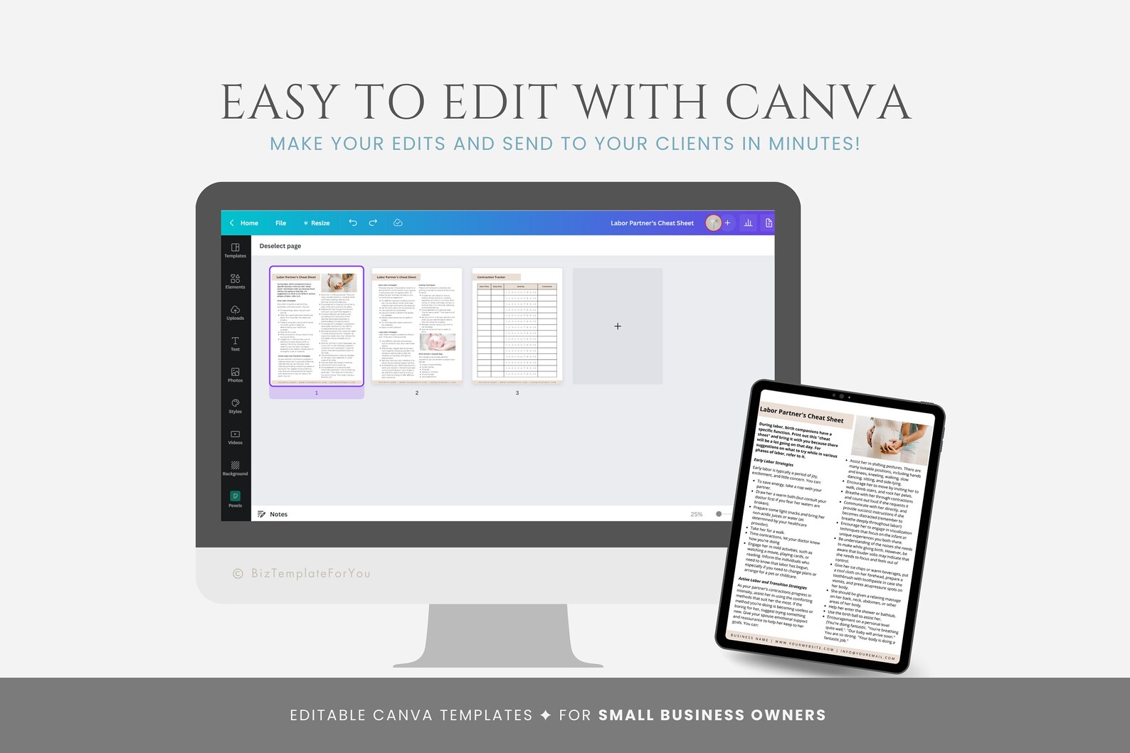 Editable Labor Partner Cheat Sheet Template, Birth Partner Info Sheet ...