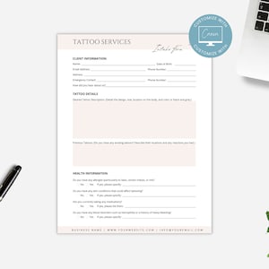Editable Tattoo Intake Form, Client Intake Form, Tattoo Consent Form ...