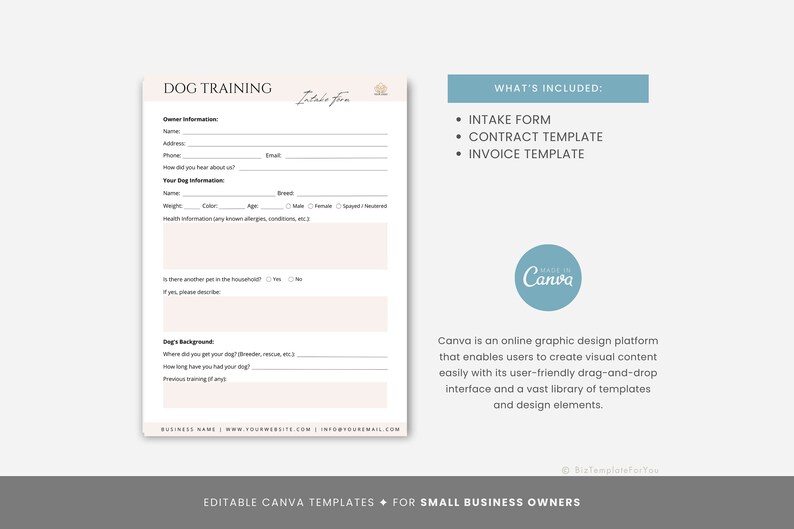 Editable Dog Training Contract Template, Dog Trainer Templates, Dog ...