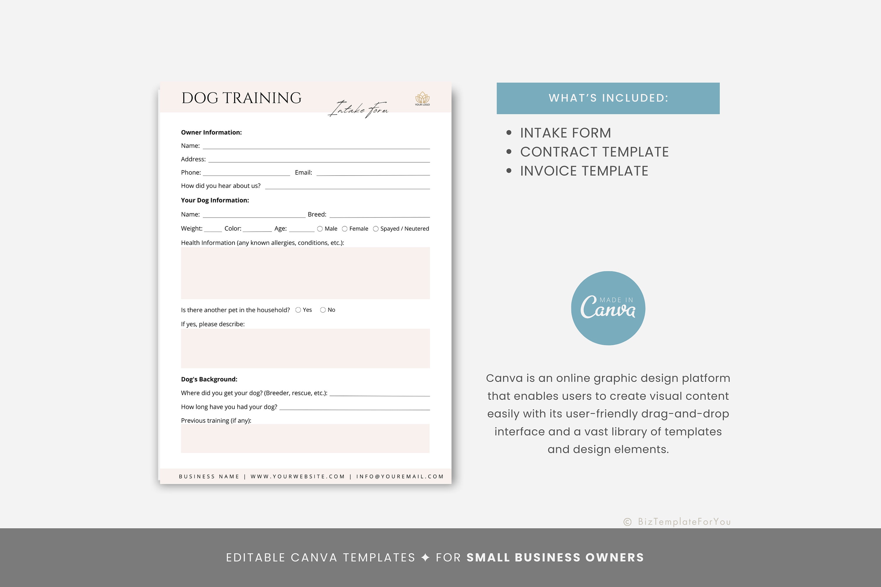 Editable Dog Training Contract Template, Dog Trainer Templates, Dog ...