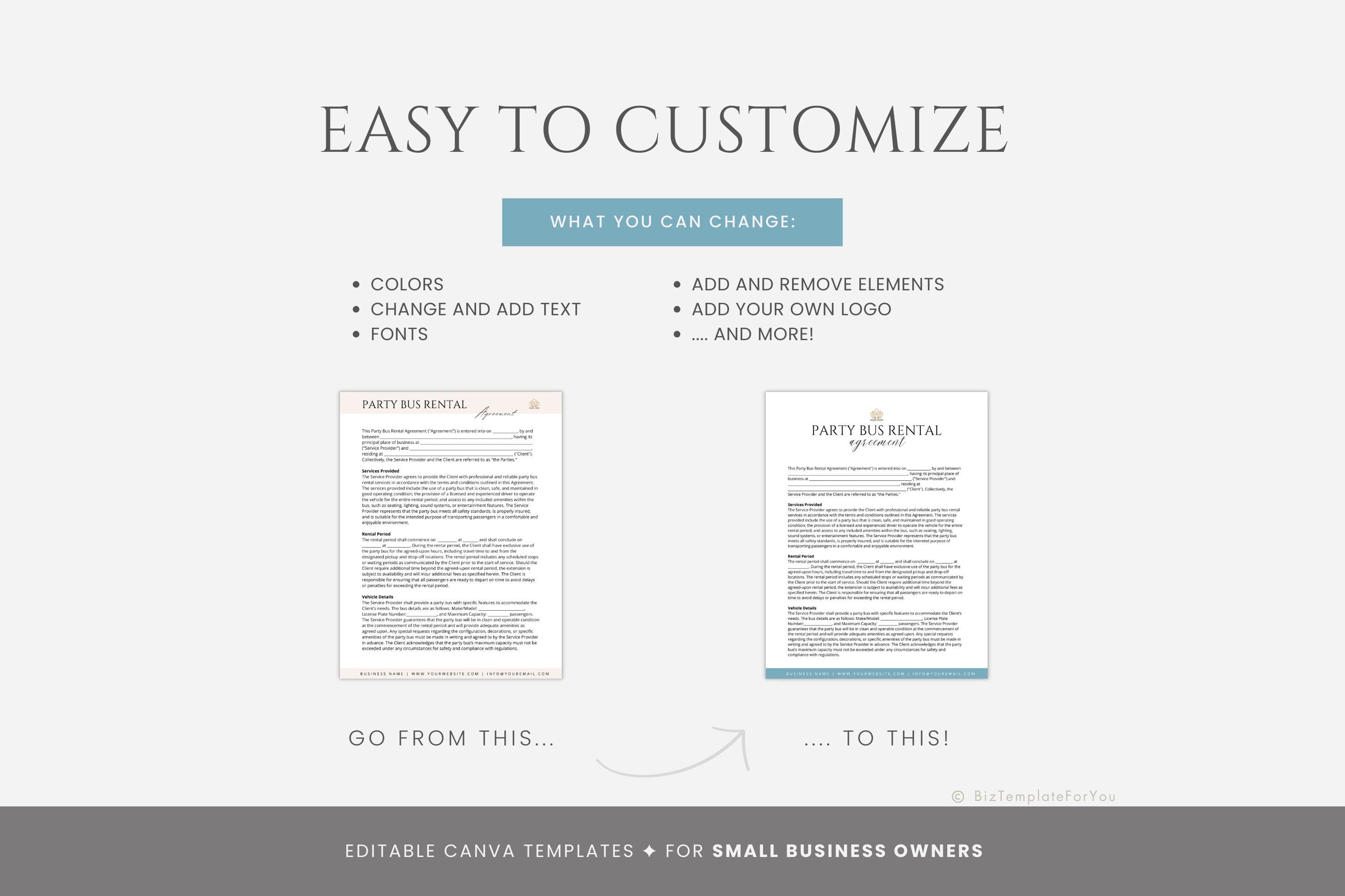 Editable Party Bus Rental Agreement Template, Limo Service Contract ...