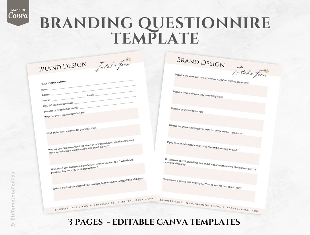Editable Branding Questionnaire Template Freelance Graphic - Etsy