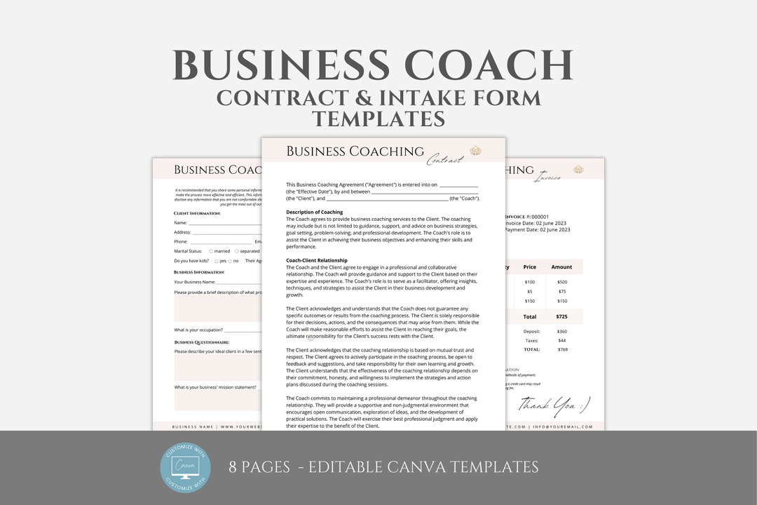 Editable Business Coach Contract Template, Business Coaching Service ...