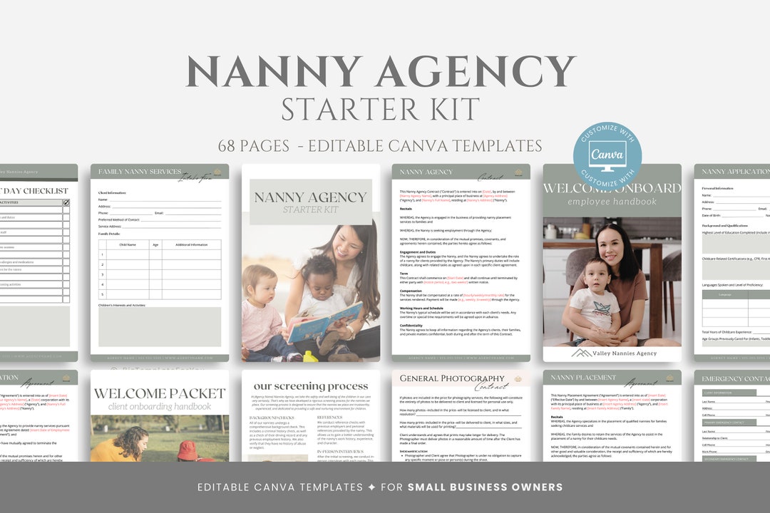 Editable Nanny Agency Starter Kit, Nanny Agency Forms Templates , Canva ...