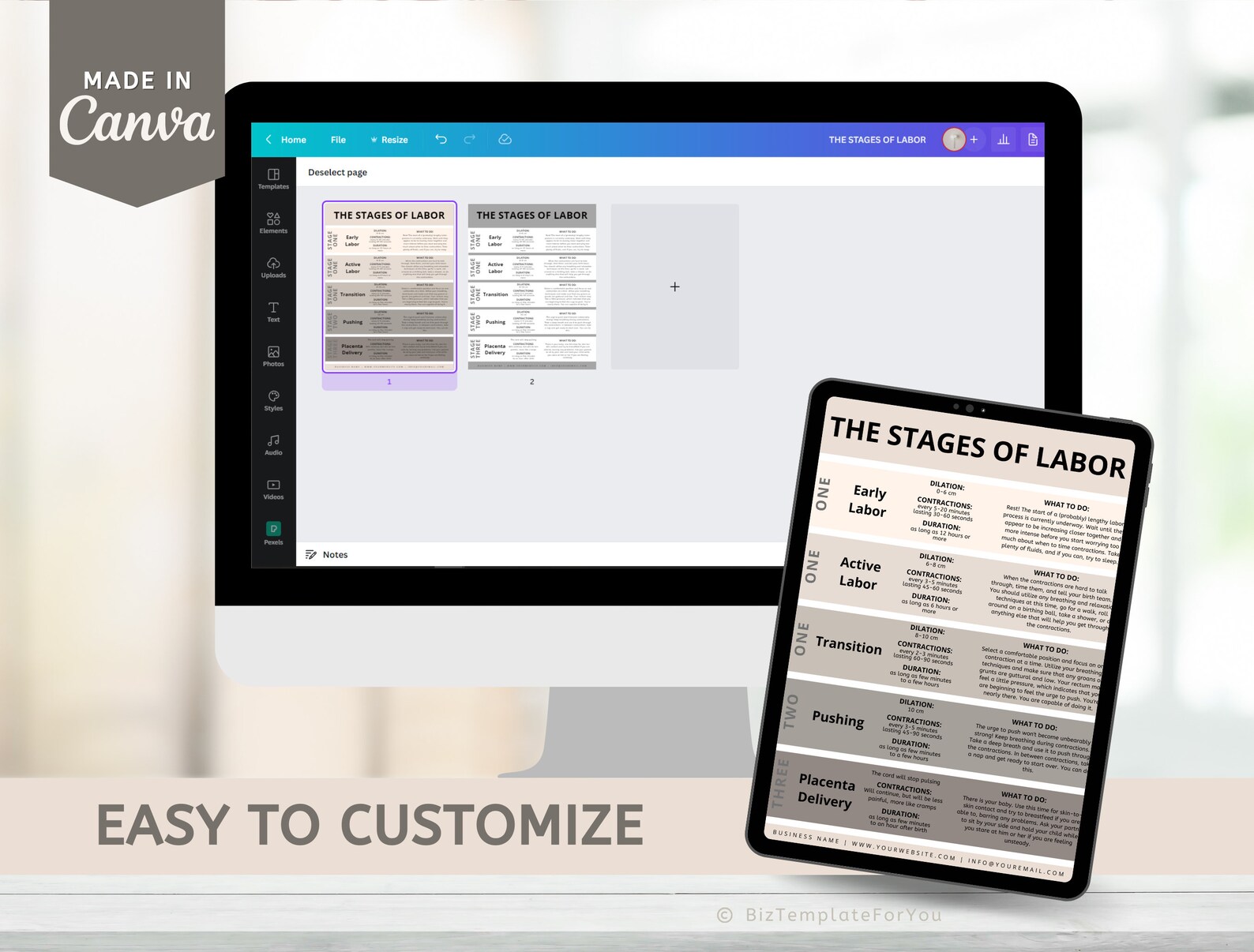 Stages of Labor Handout Fully Editable Canva Template for - Etsy