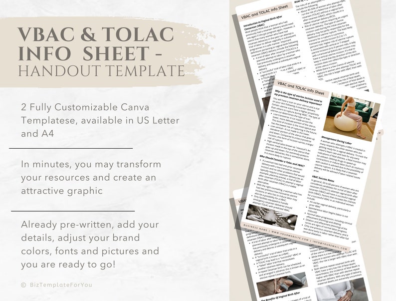 VBAC & TOLAC Info Sheet Editable Handout Template for Birth - Etsy