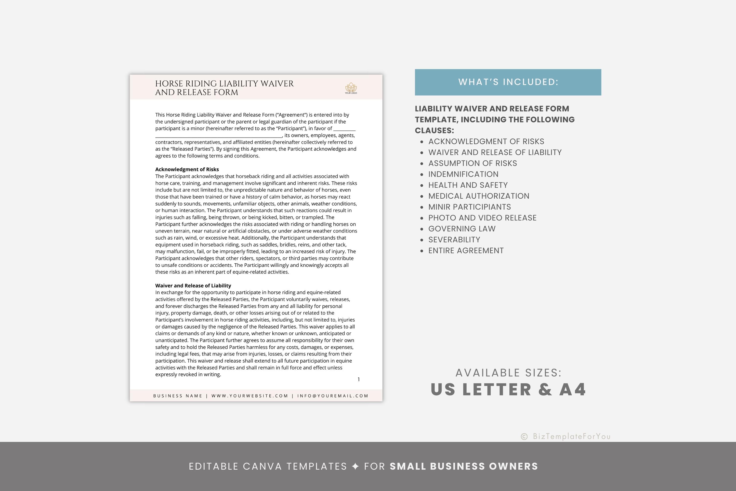 Editable Horse Riding Liability Waiver Form Template, Equine Waiver and ...