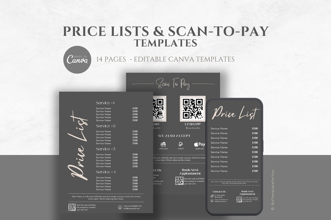 Editable Scan to Pay Template, Small Business Price List Canva Template ...