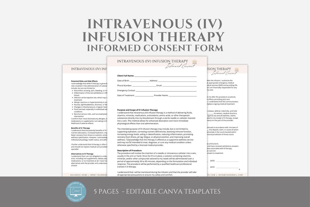 Editable IV Infusion Consent Form Template, IV Infusion Therapy ...