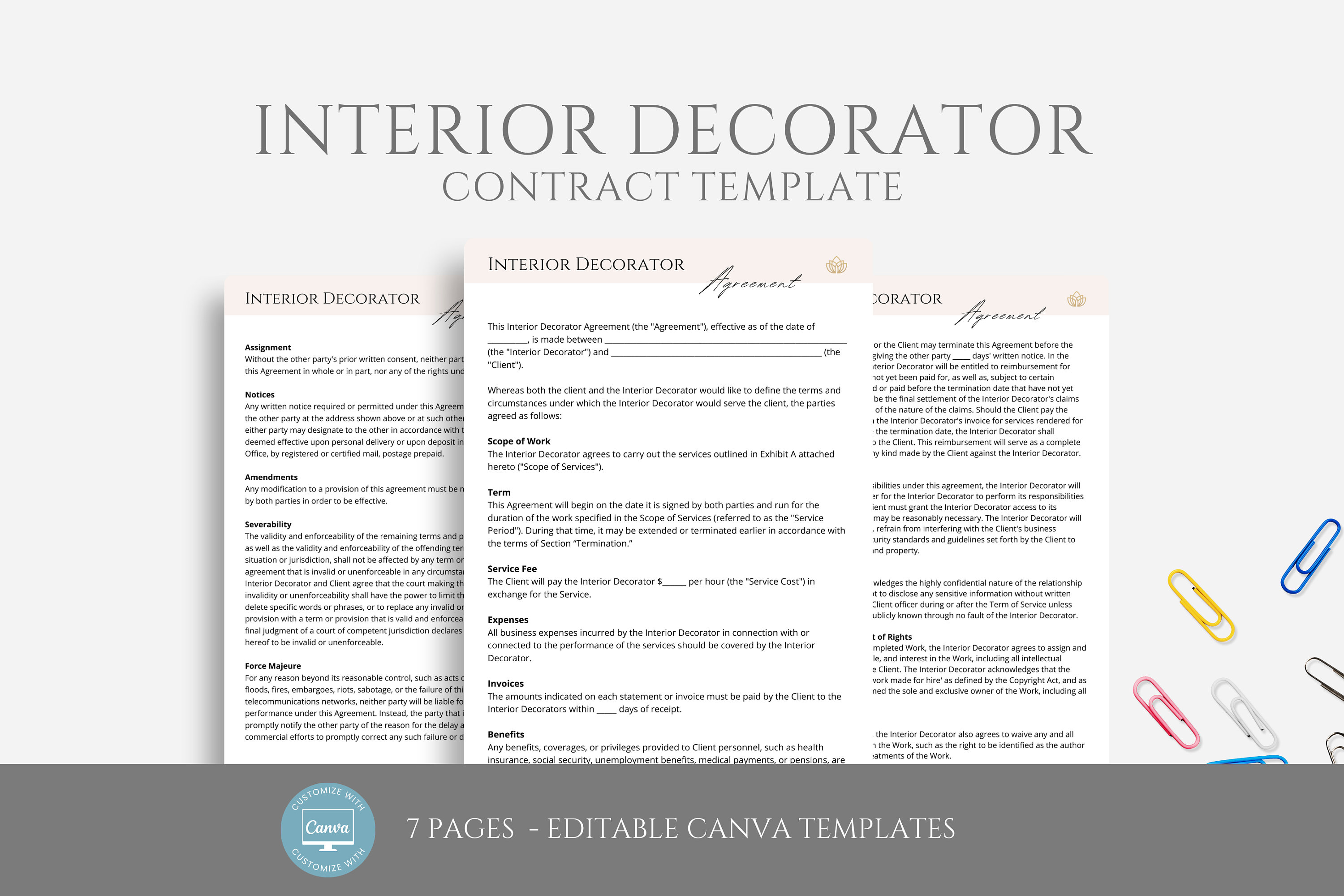 Editable Interior Decorator Contract Template, Decorator Service ...