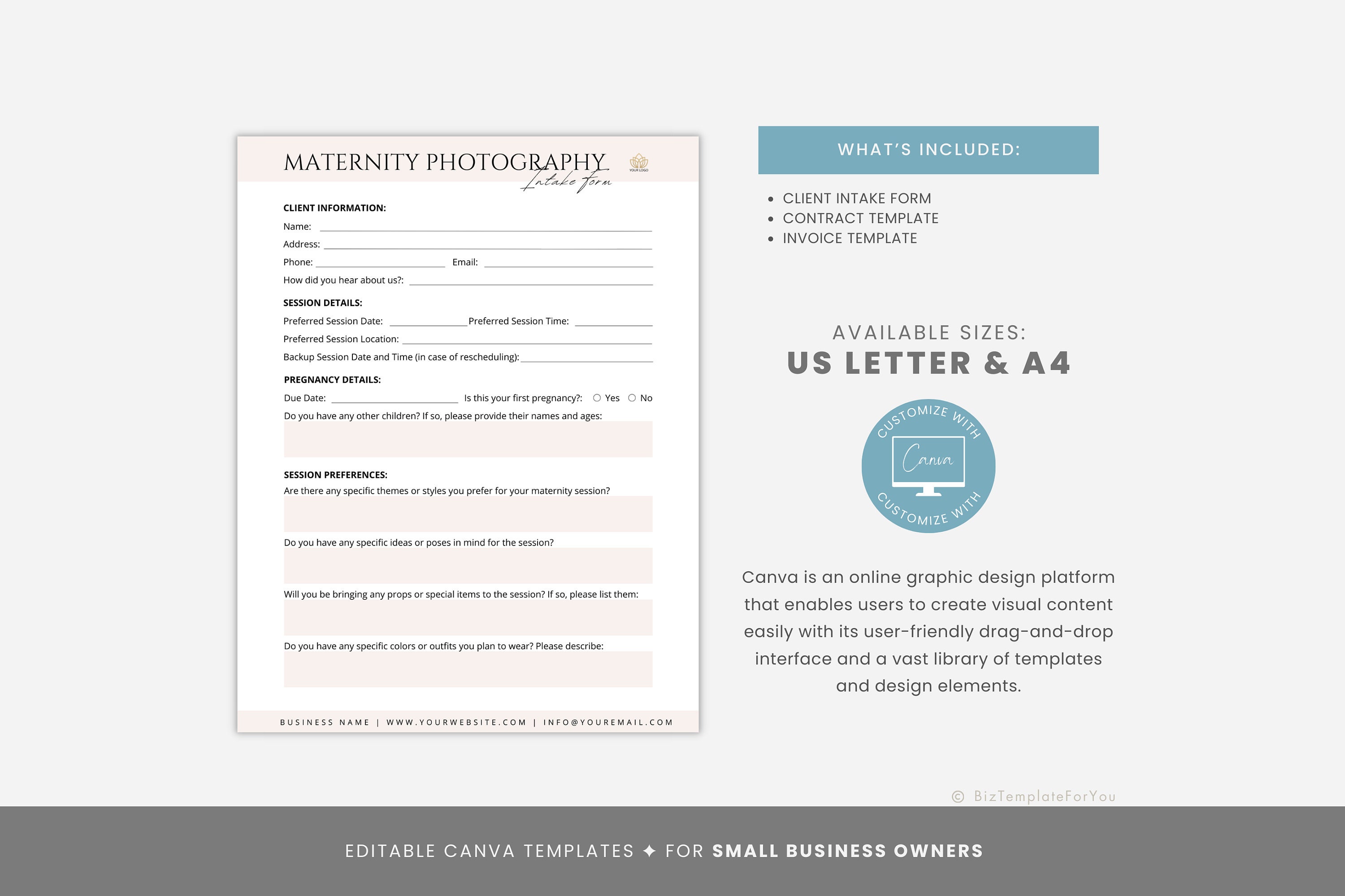 Editable Maternity Photography Contract Template, Incl. Intake Form ...