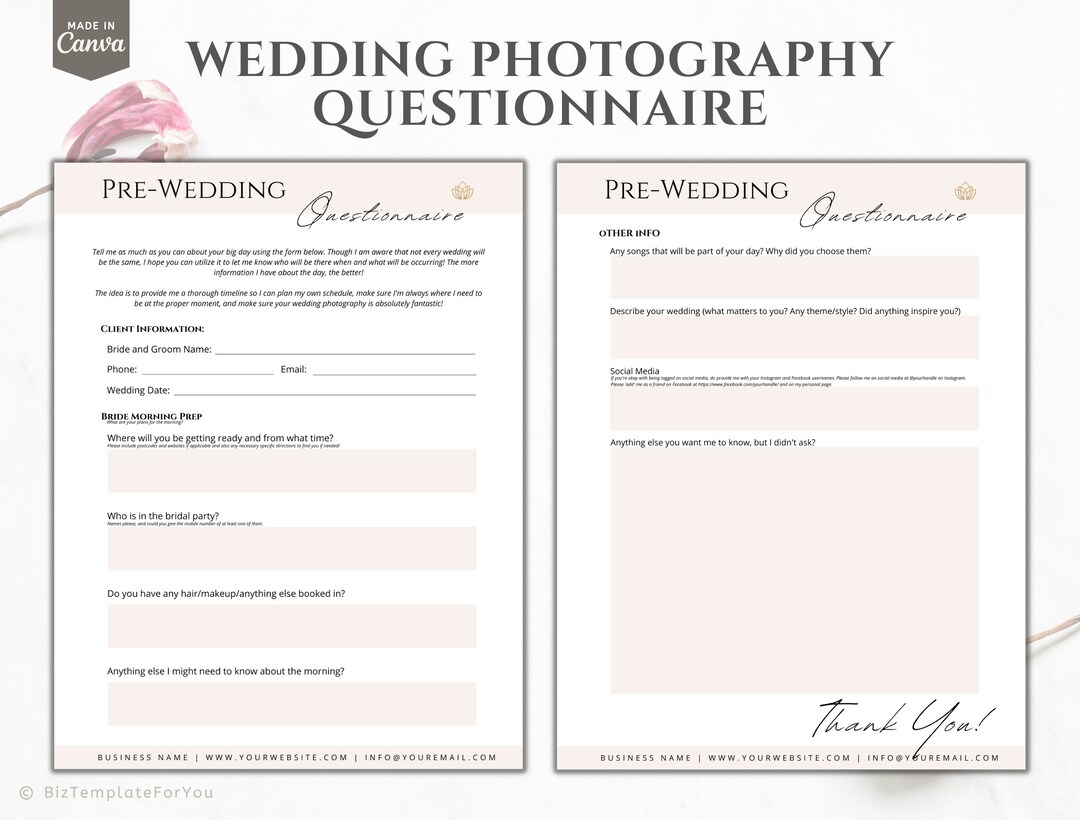 Editable Wedding Photography Questionnaire Editable - Etsy