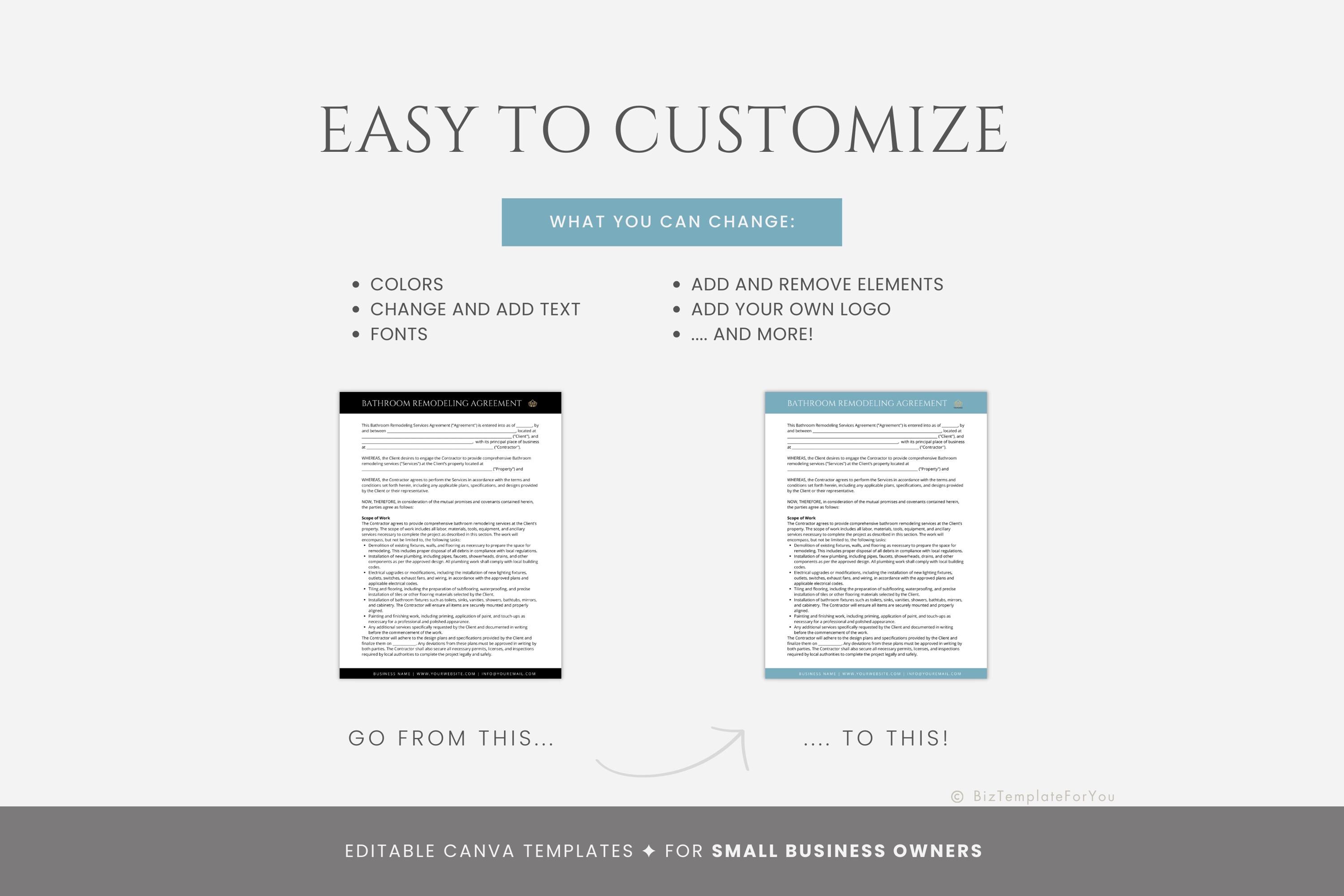 Editable Bathroom Remodeling Service Agreement, Bathroom Renovation ...