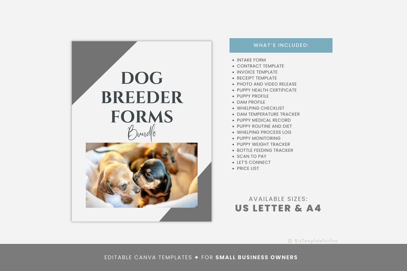 Editable Dog Breeder Forms Bundle, Puppy Sale Agreement, Dog Whelping ...