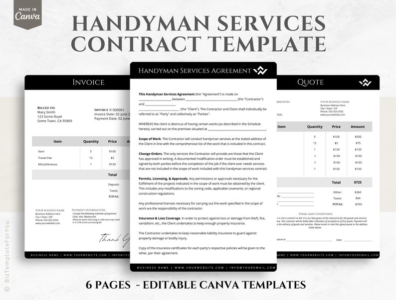 Editable Handyman Contract Template Professional Handyman - Etsy