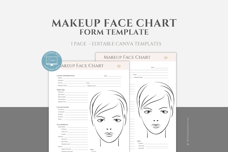 Editable Makeup Face Chart, Freelance Makeup Artist Practice Sheet ...
