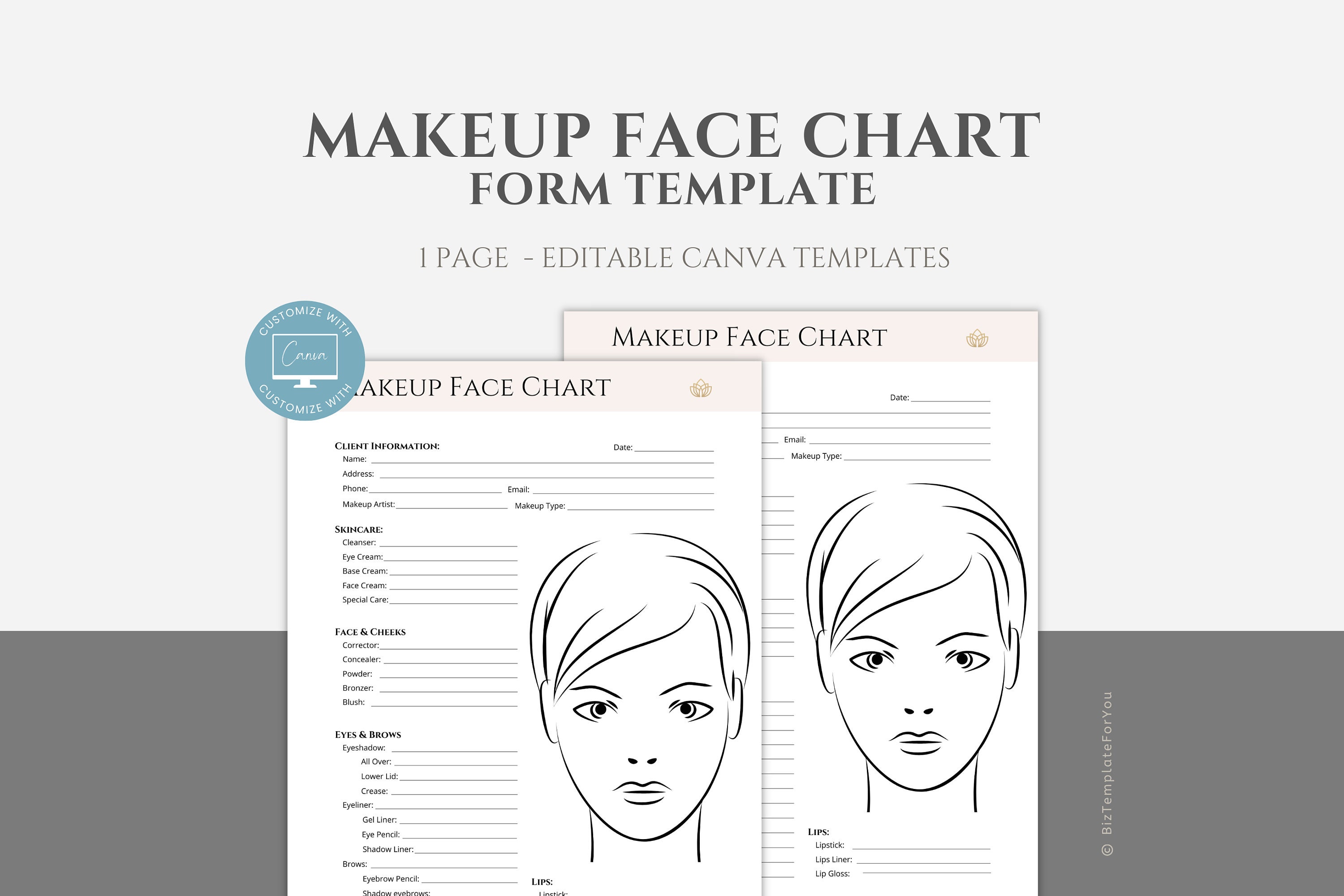 Editable Makeup Face Chart, Freelance Makeup Artist Practice Sheet ...