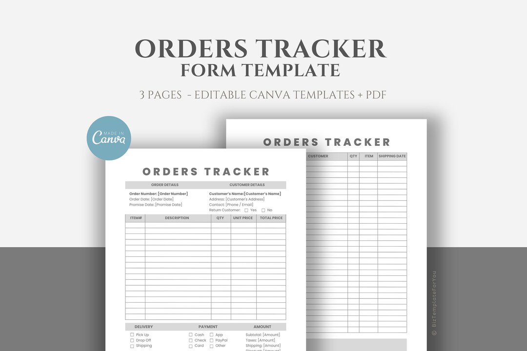 Editable Order Tracker Form Template, Printable Order History Sheet ...