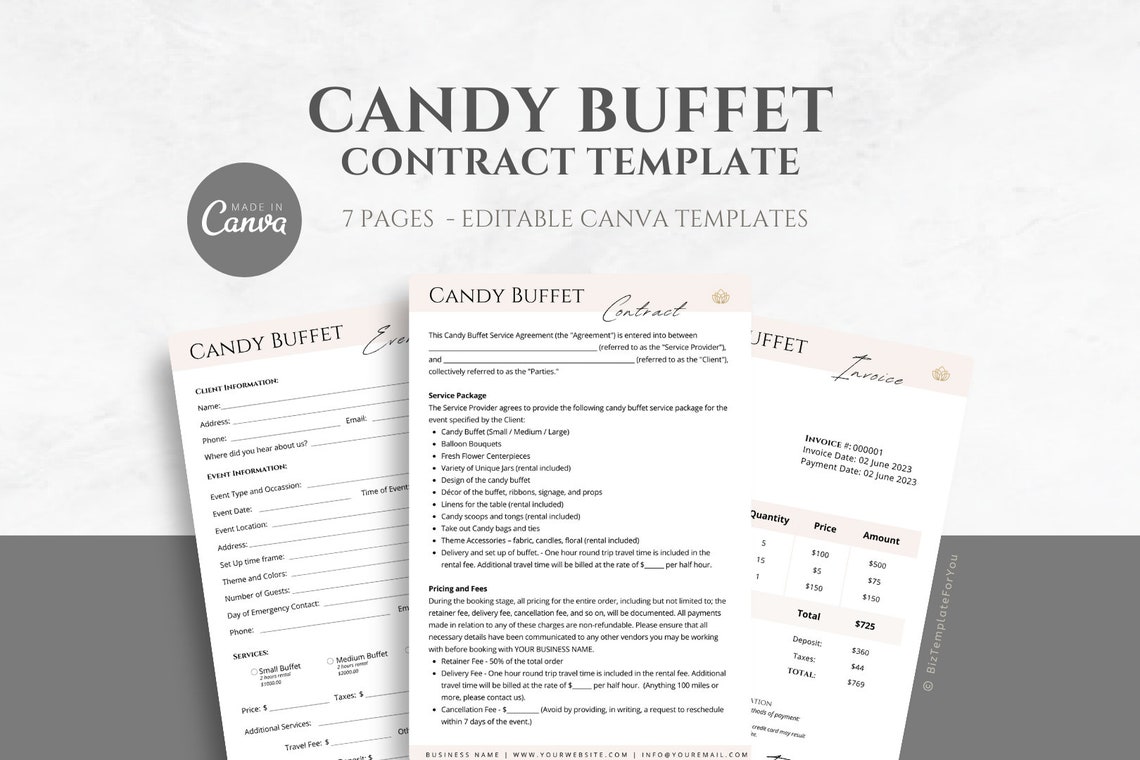 Editable Candy Buffet Contract Template, Dessert Table Service ...