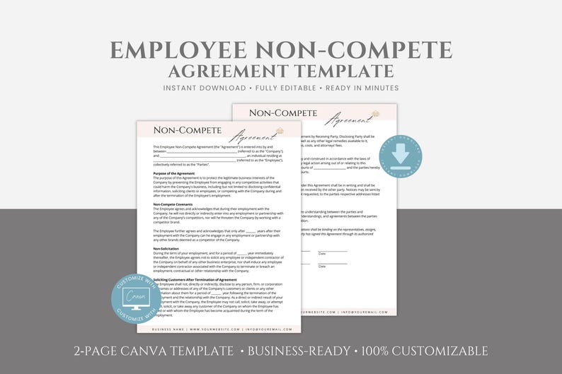 Editable Employee Non-compete Agreement Template, Non Compete Agreement ...