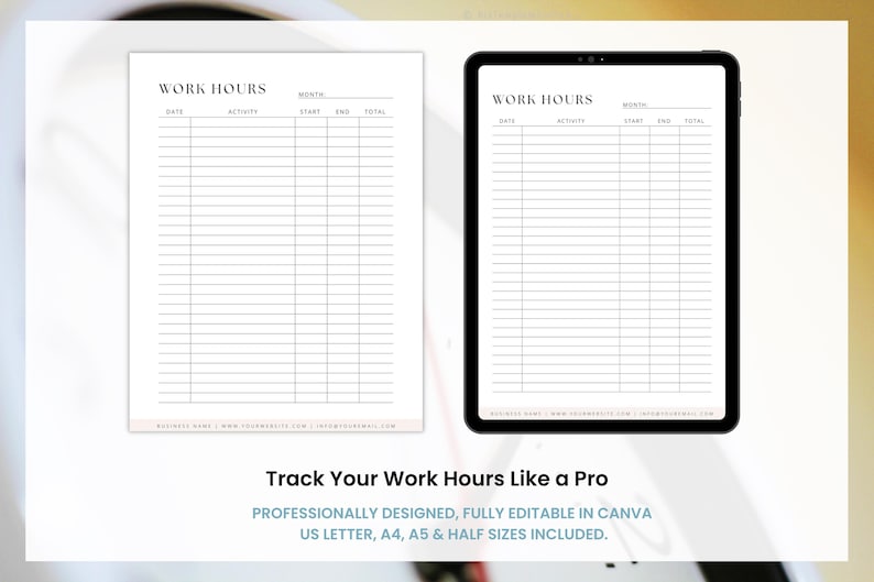 Editable Work Hours Log Template, Canva Time Tracker Sheet for ...
