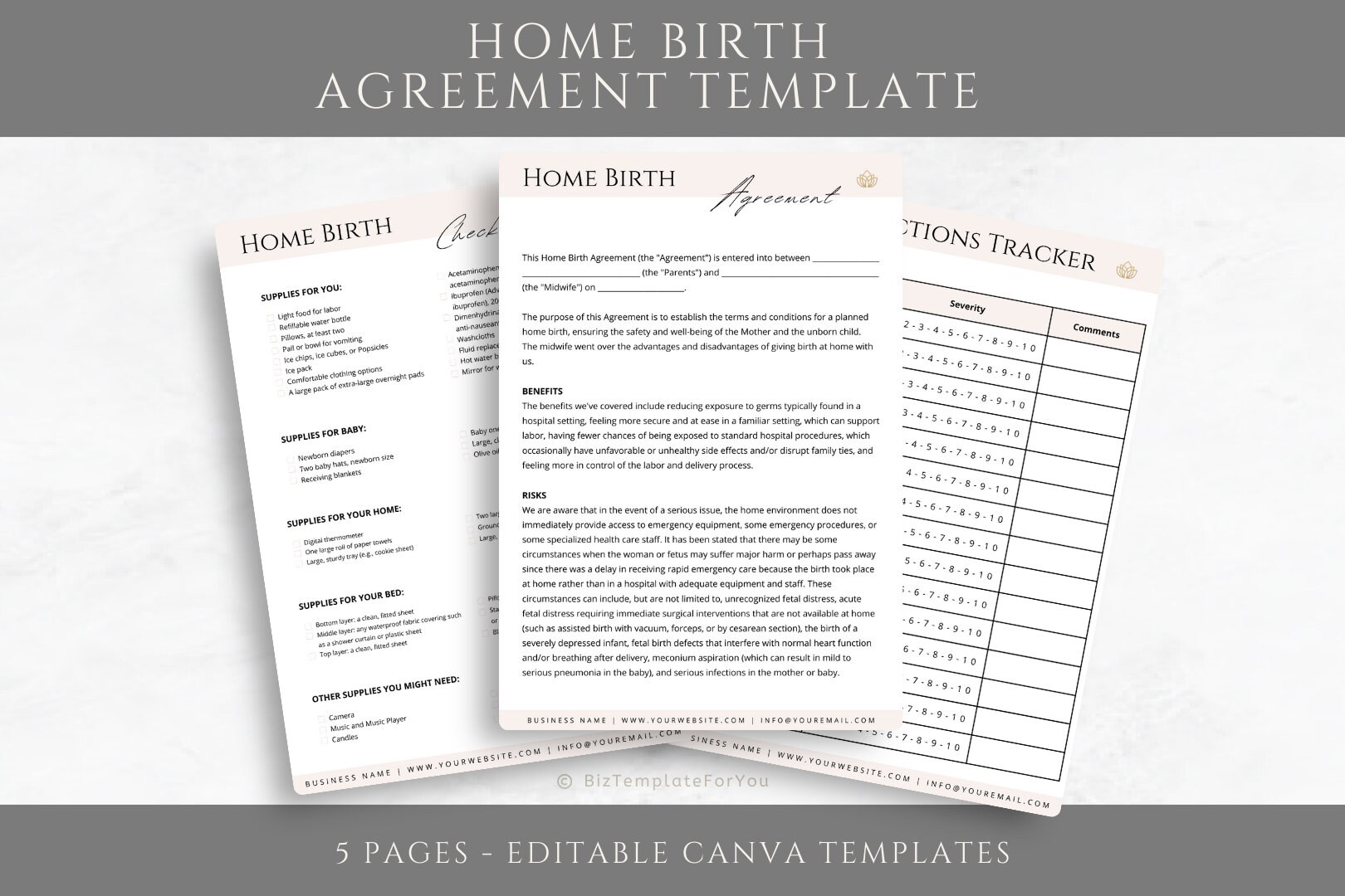 Editable Homebirth Agreement Template, Midwife Contract, Birth Doula ...