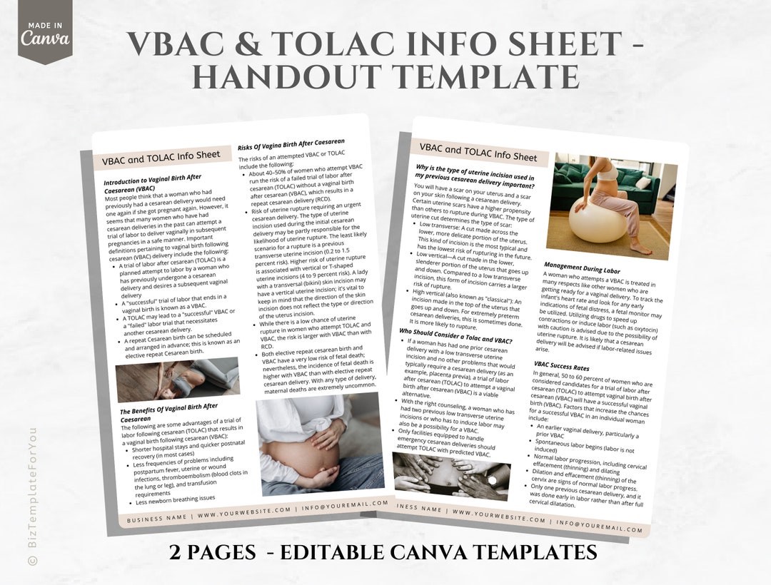 VBAC & TOLAC Info Sheet Editable Handout Template for Birth - Etsy