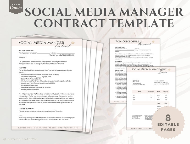 Editable Social Media Manager Contract Template Freelance - Etsy