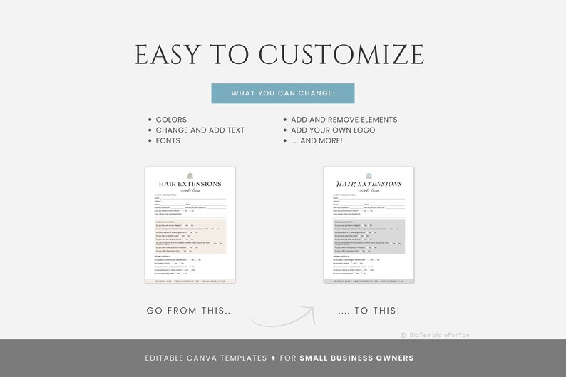 Editable Hair Extensions Forms Bundle, Templates for Hairstylists ...