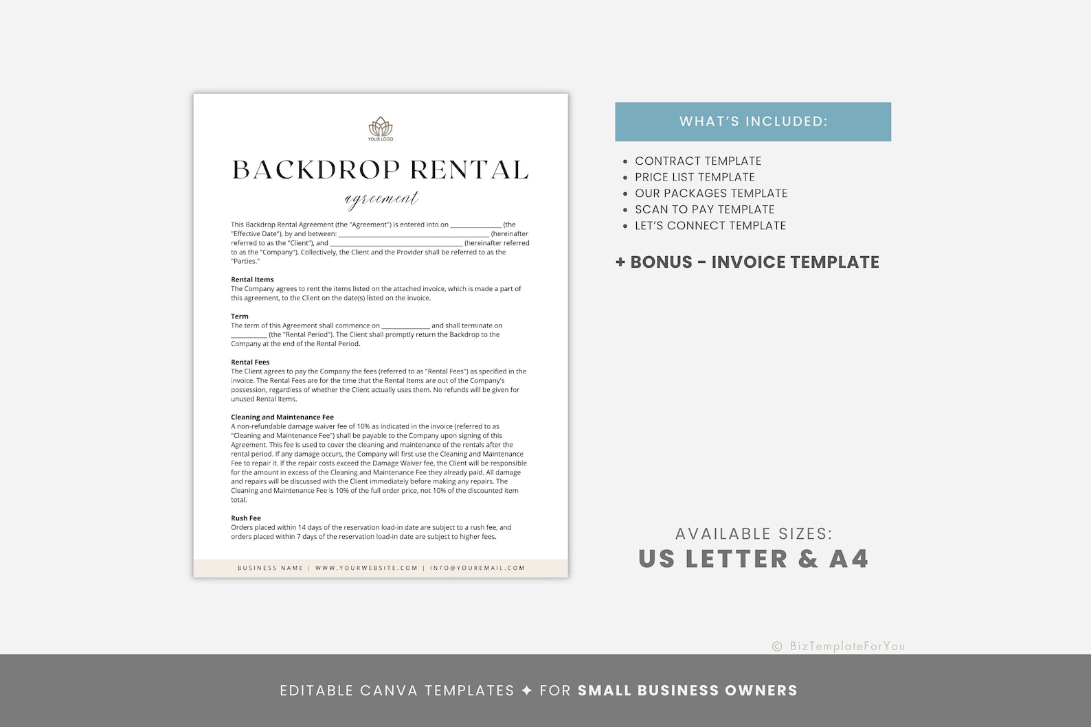 Editable Backdrop Rental Agreement, Party Equipment Rental Contract ...