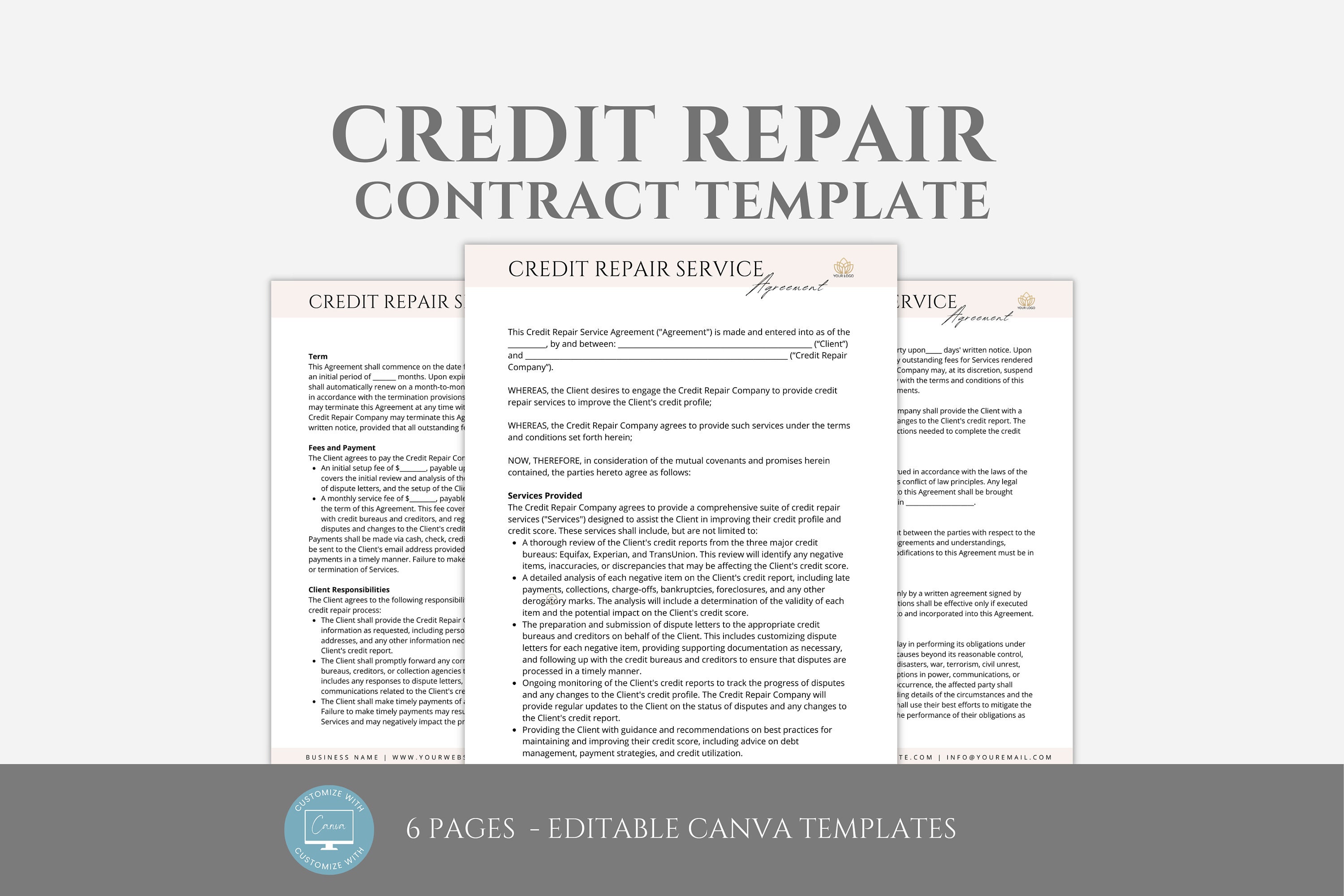 Editable Credit Repair Services Agreement Template, Freelance Credit ...