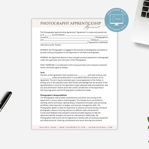 Editable Photography Apprenticeship Agreement, Photography ...