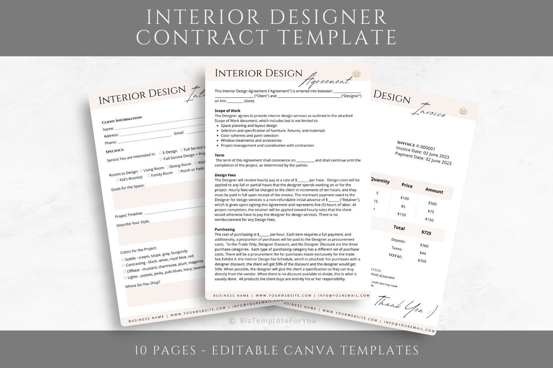 Editable Interior Design Contract Template, Interior Designer Service ...