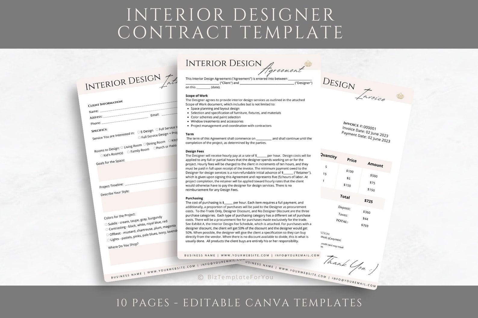 Editable Interior Design Contract Template, Interior Designer Service ...