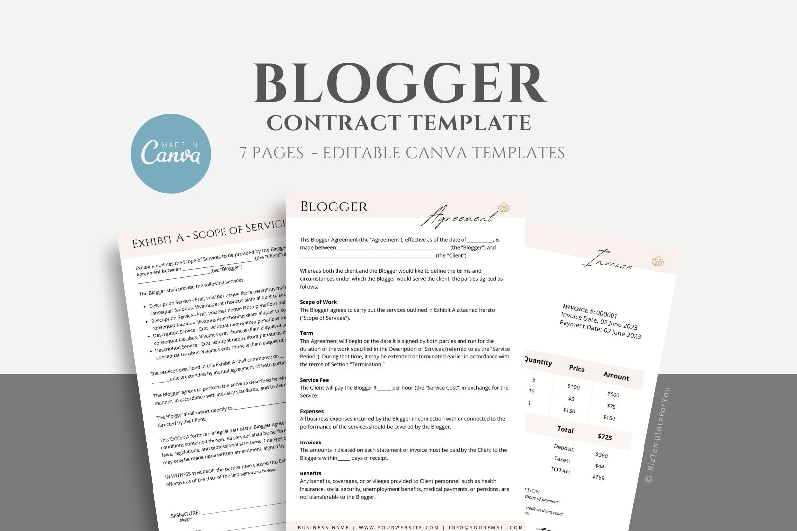 Editable Blogger Contract Template, Freelance Blog Writer Service ...