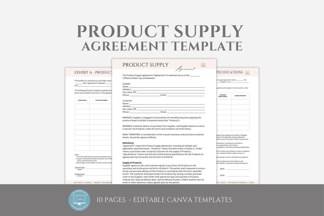 Editable Product Supply Agreement Template, Vendor Supply Agreement ...
