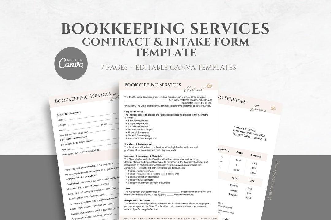 Editable Bookkeeping Services Agreement Template, Freelance Bookkeeper ...