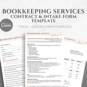Editable Bookkeeping Services Agreement Template, Freelance Bookkeeper ...
