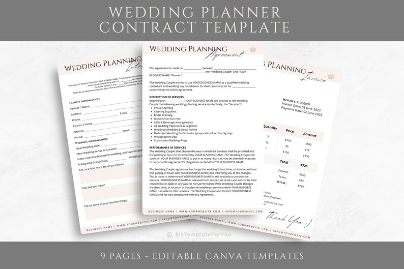 Editable Wedding Planner Contract Template Event Intake Form - Etsy