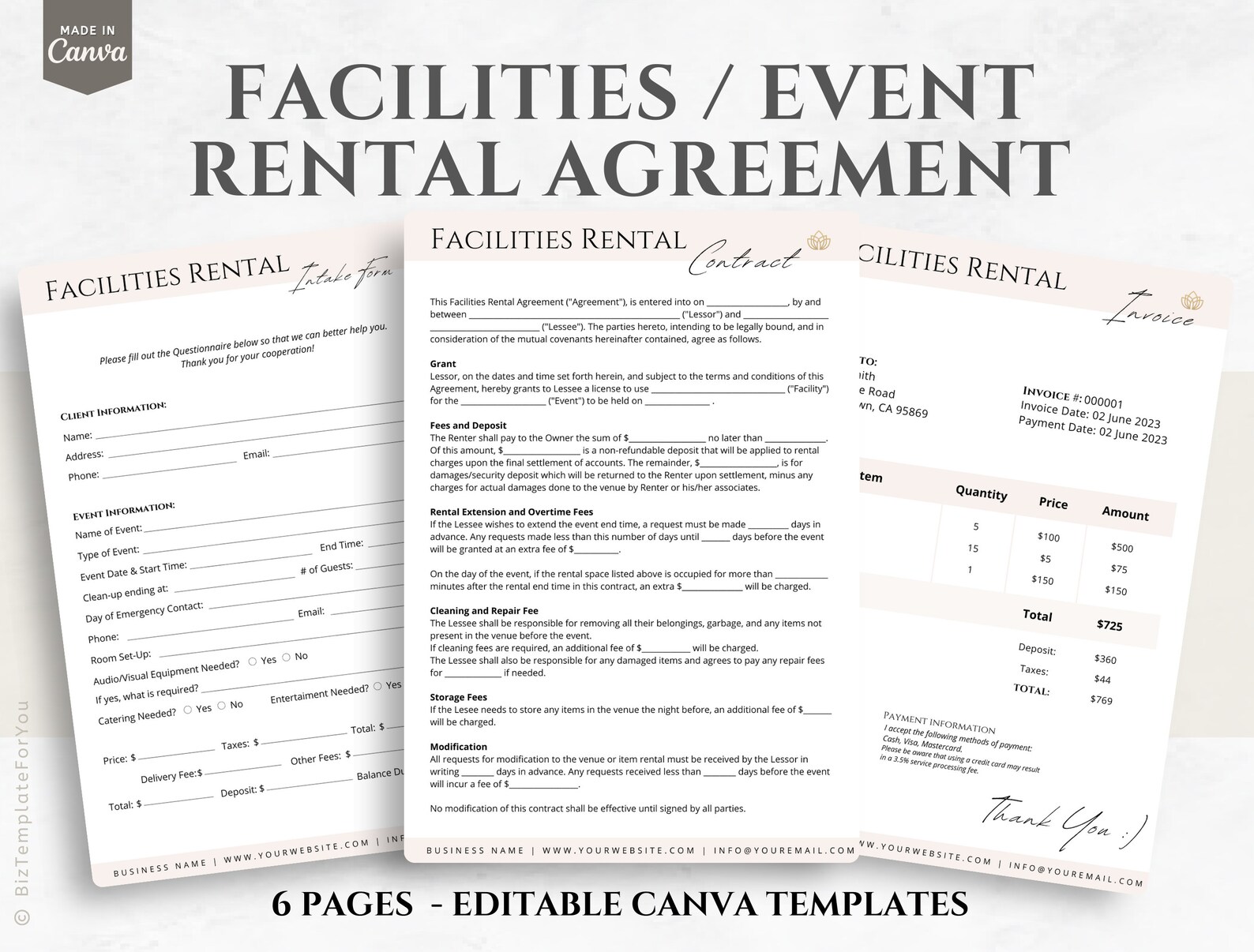 Editable Event Venue Rental Agreement Template Event - Etsy
