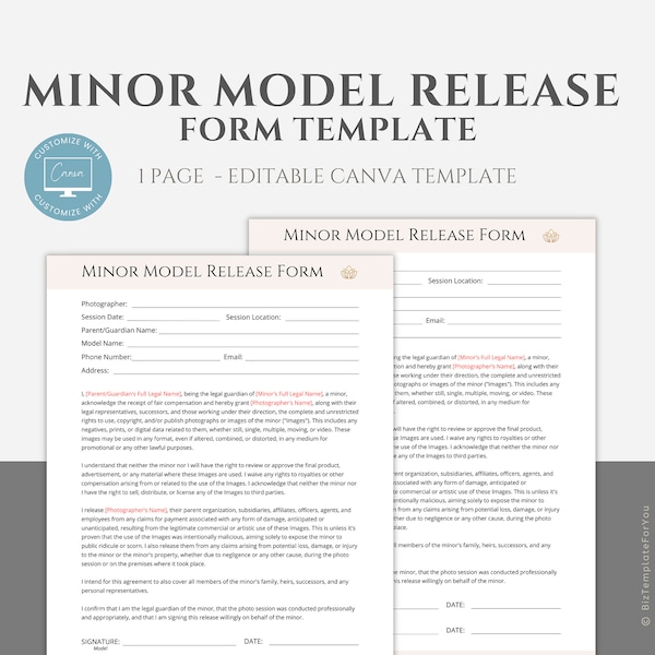 Minor Model Release - Etsy