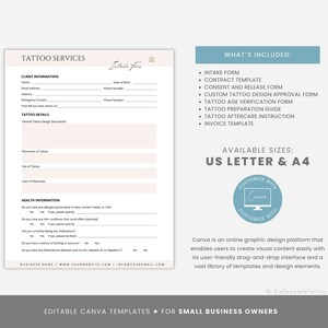 Editable Tattoo Artist Forms Bundle, Tattoo Contract Template, Tattoo ...
