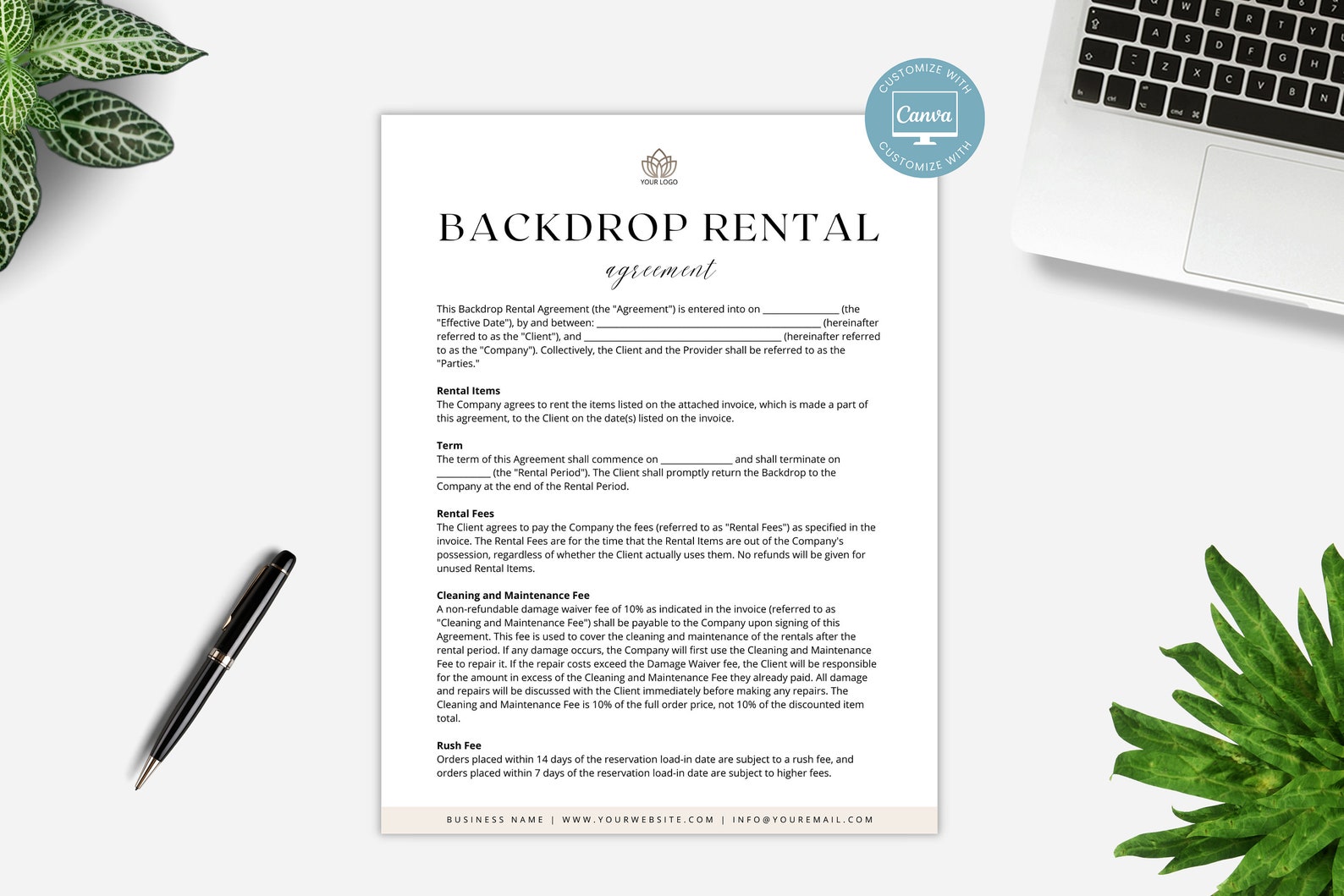 Editable Backdrop Rental Agreement, Party Equipment Rental Contract ...