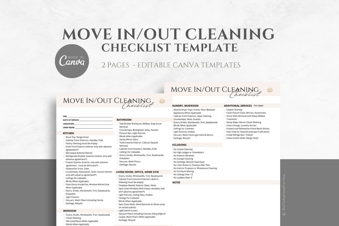 Move In/out Cleaning Checklist, Editable House Cleaning Checklist ...