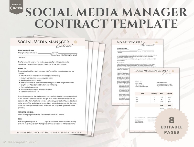 Editable Social Media Manager Contract Template Freelance - Etsy
