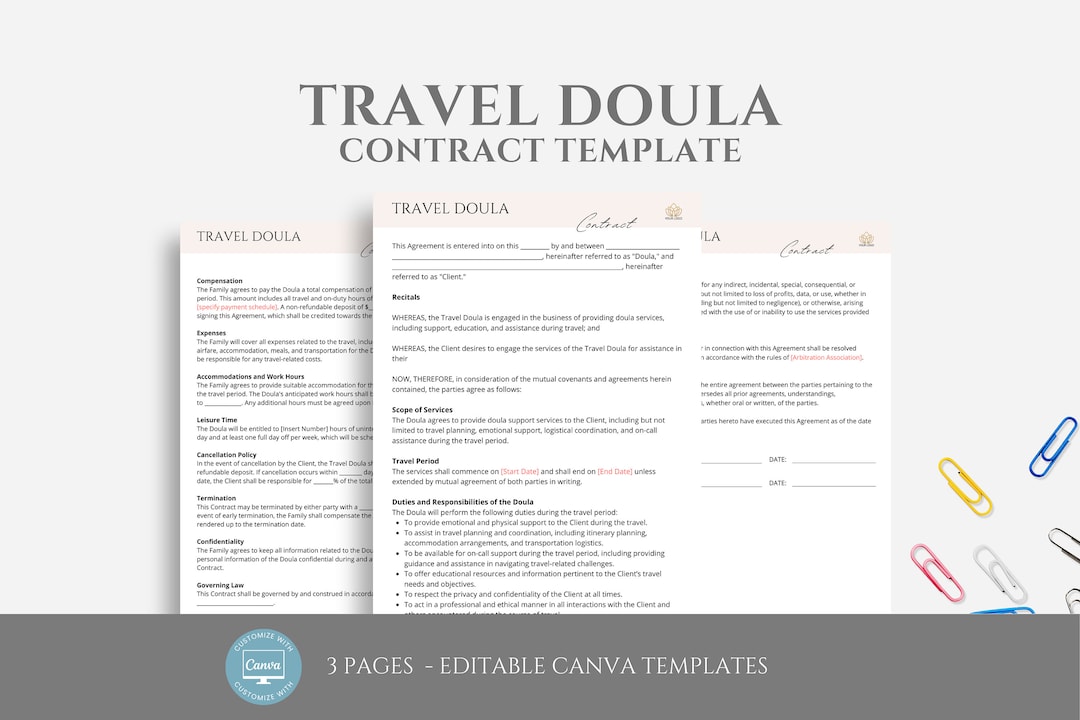 Editable Travel Doula Service Agreement, Travel Doula Contract Template ...