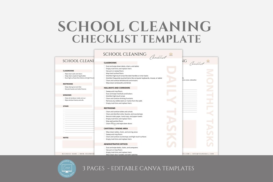 School Cleaning Checklist, Editable School Cleaning Checklist Template ...