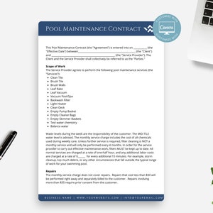 Editable Pool Service Contract Template, Residential Pool Maintenance ...